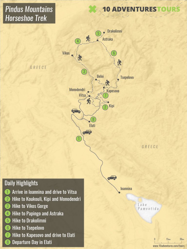 Pindus mountains on a map